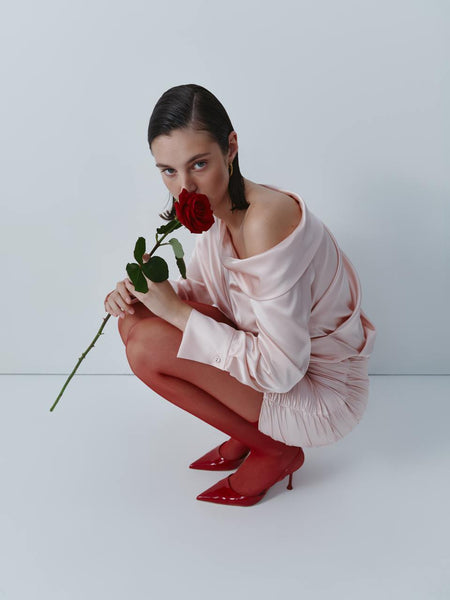 Dusky pink dress with open shoulder – ELENAREVA