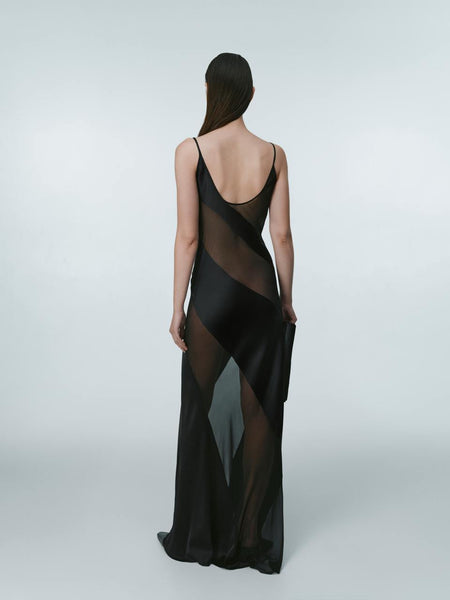 Black midi dress with chiffon details – ELENAREVA